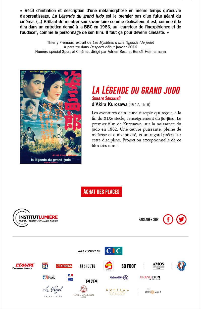 La Légende du grand judo d'Akira Kurosawa en présence de Thierry Rey